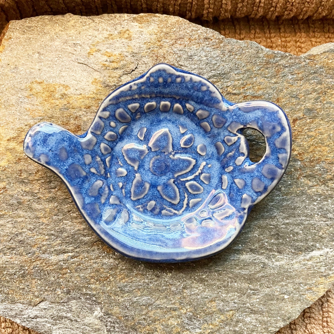 Teabag Dish, Tea Bag Holder, Tea Drinker Gift, Blue Trinket Dish ...