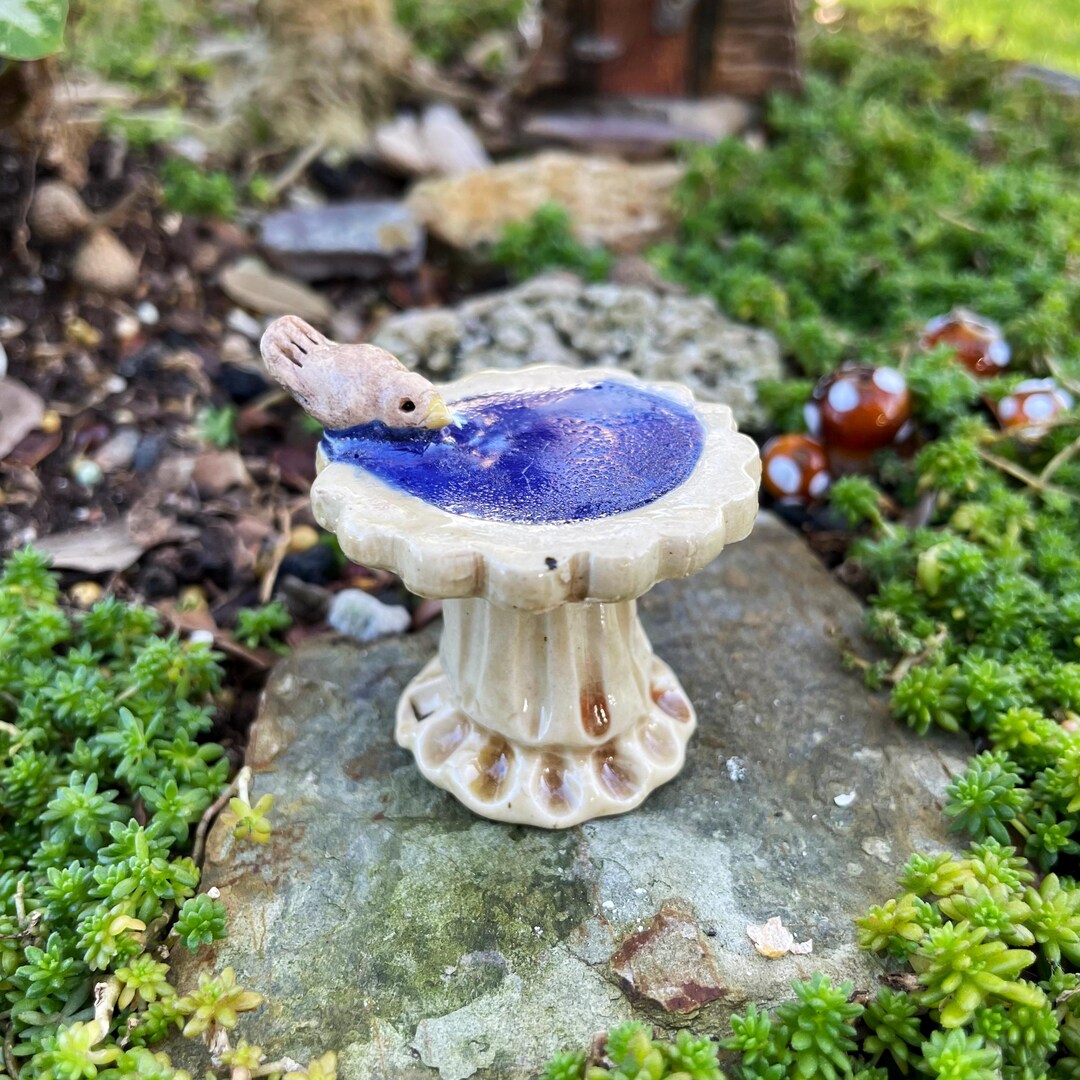 Outdoor Fairy Garden Miniature Bird Bath, Handmade Ceramic, Waterproof ...