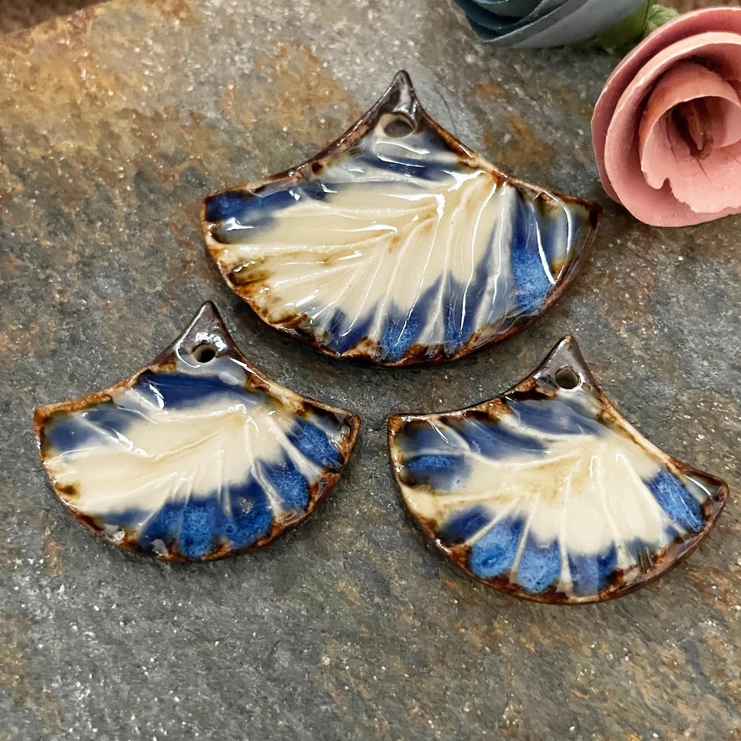 Handmade Ceramic Pendant and Earring Beads: Blue Brown Textured Jewelry ...