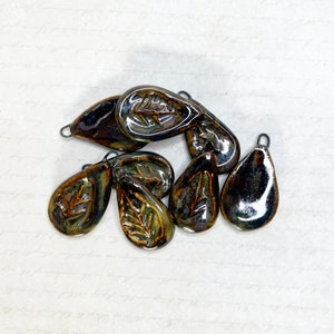 Dark Brown Teardrop Artisan Charms, Handmade Ceramic Beads for Jewelry Making, Textured Earring ...