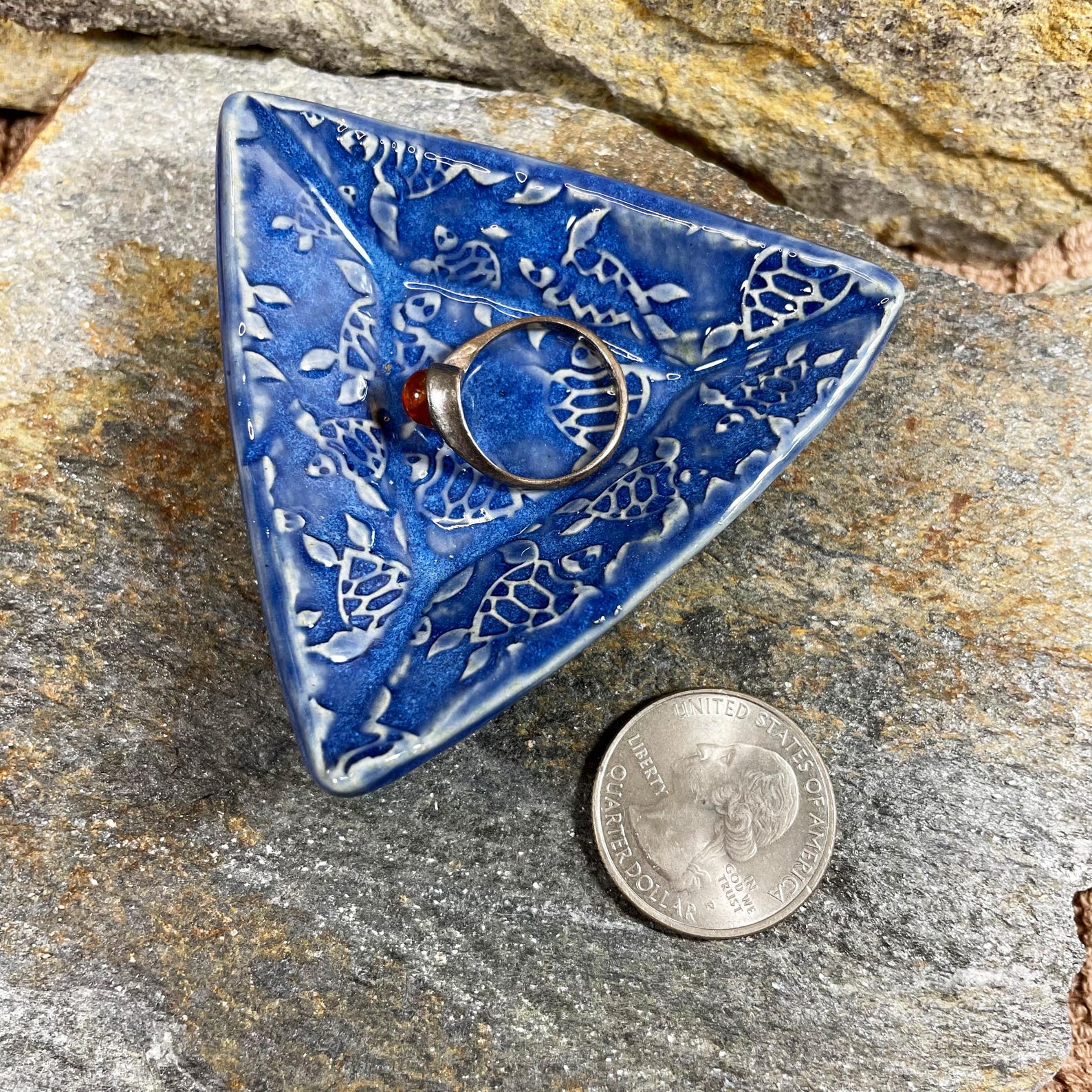 Royal Blue Triangle Trinket Holder, Sea Turtle Theme, Handmade Ceramic ...