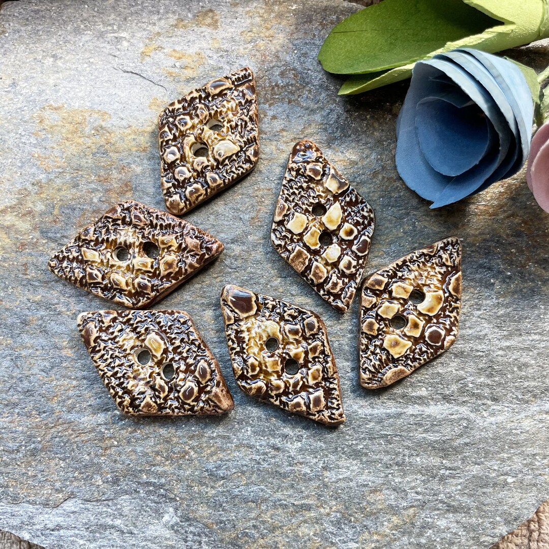 Diamond Shape Brown Artisan Buttons, Handmade Ceramic Connectors for ...