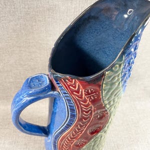 Colorful Tall Handmade Ceramic Sangria Pitcher, Highly Textured, Multi ...
