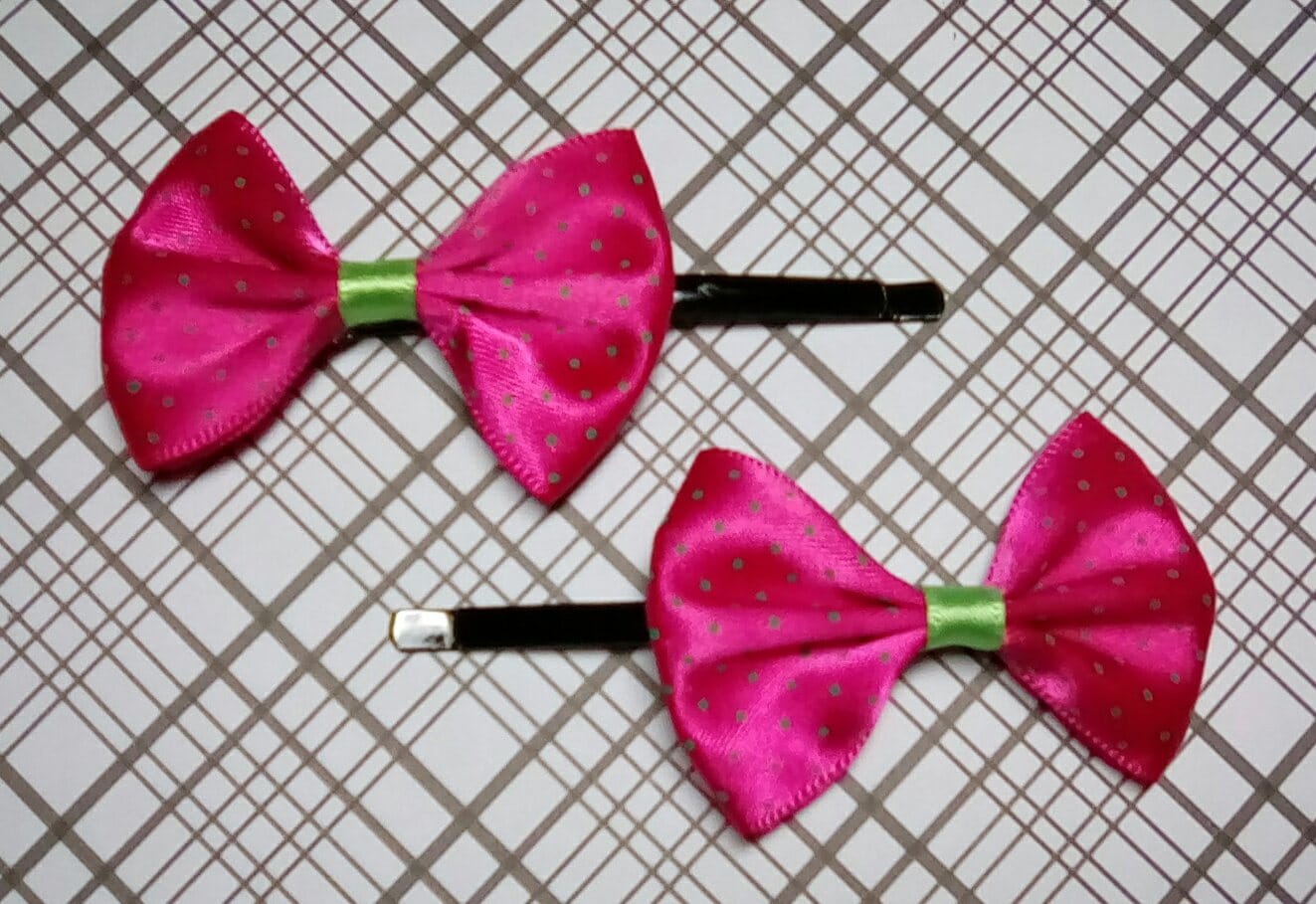 PINK SATIN BOW Hair Clips - Etsy
