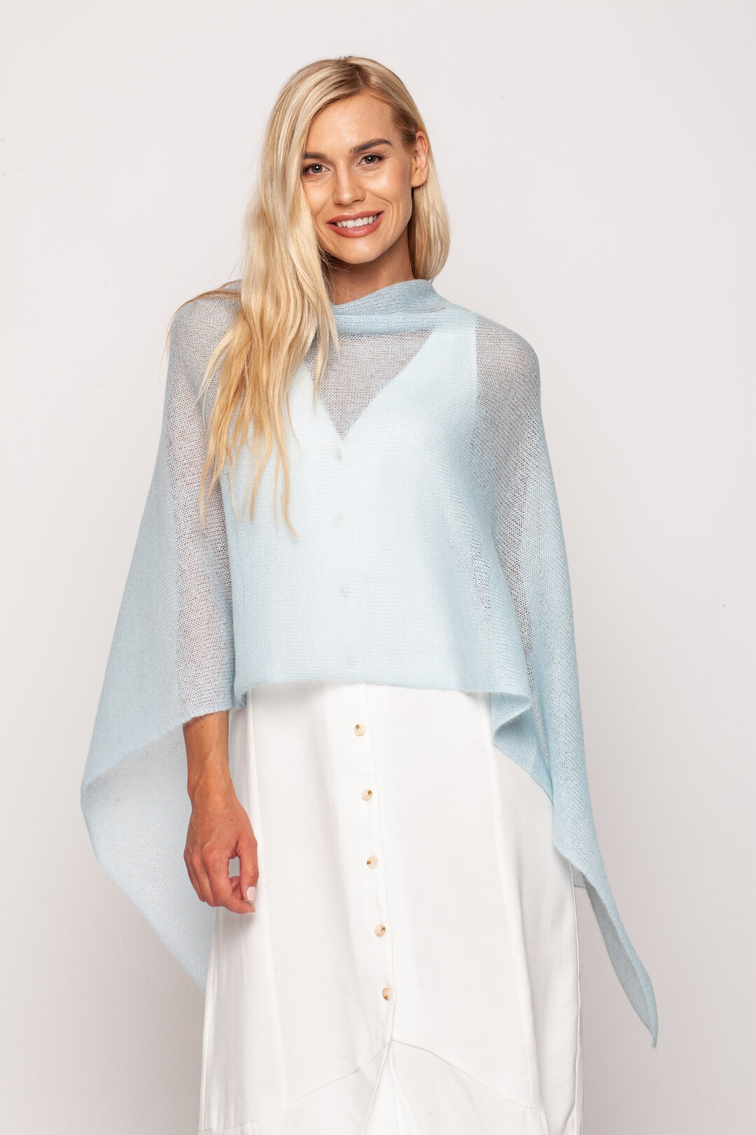 Crochet–poncho-scarf, Poncho of Thin Mohair, Mohair Poncho With Alpaca ...