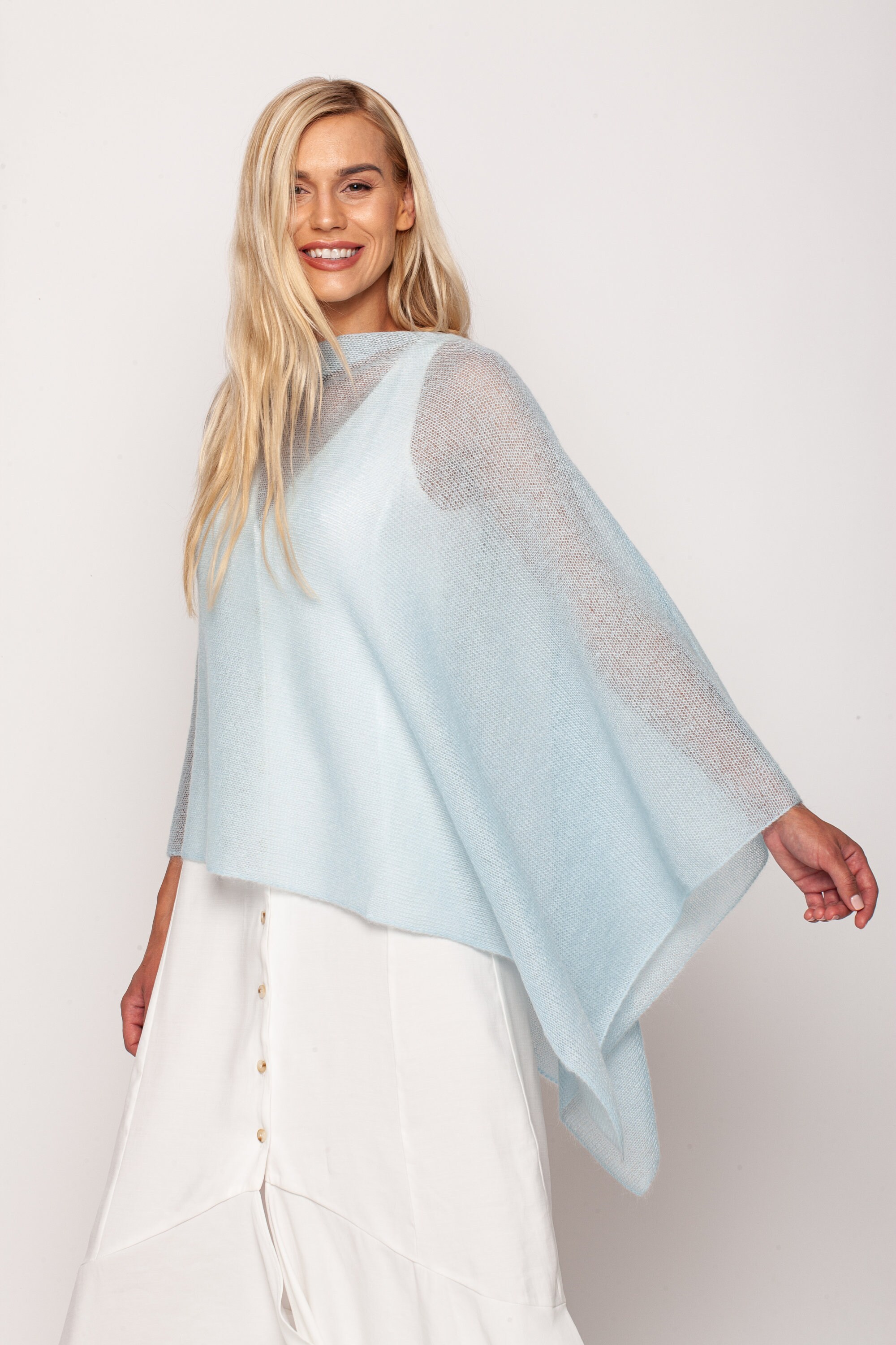 Crochet–poncho-scarf, Poncho of Thin Mohair, Mohair Poncho With Alpaca ...