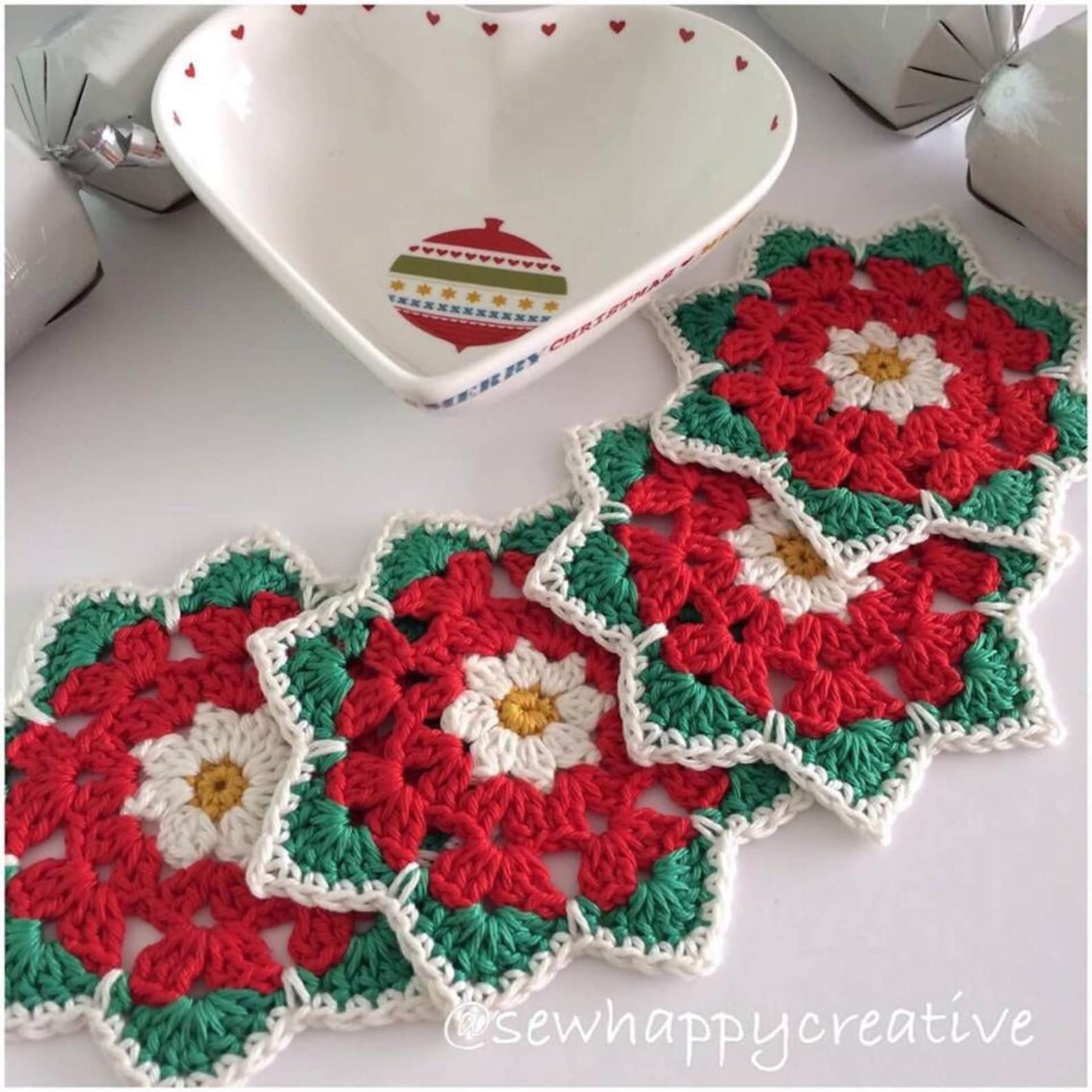 Crochet Pattern Christmas Rose Coaster Pattern Instant - Etsy UK