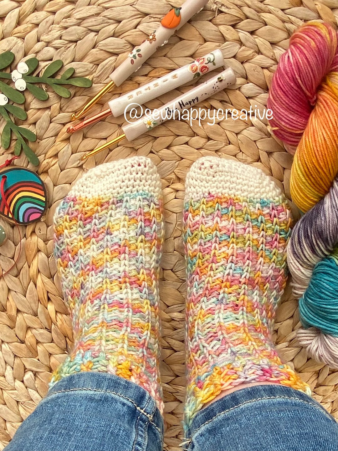 Crochet Sock Pattern, Digital Download, Granny Square, Hand Dyed Yarn ...