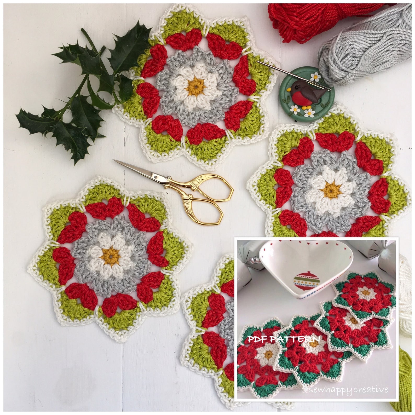 Crochet Pattern Christmas Rose Coaster Pattern Instant - Etsy UK