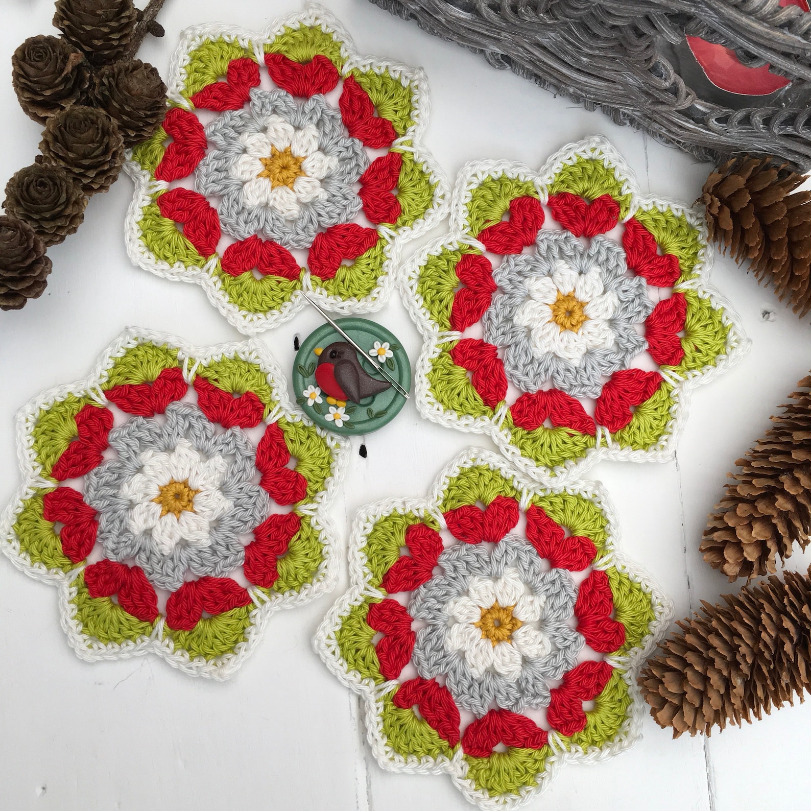 Crochet Pattern Christmas Rose Coaster Pattern Instant | Etsy