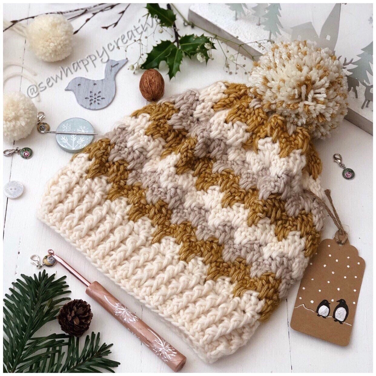Crochet Hat Pattern:granny Square, Stitch Beanie (PDF Pattern), Photo ...