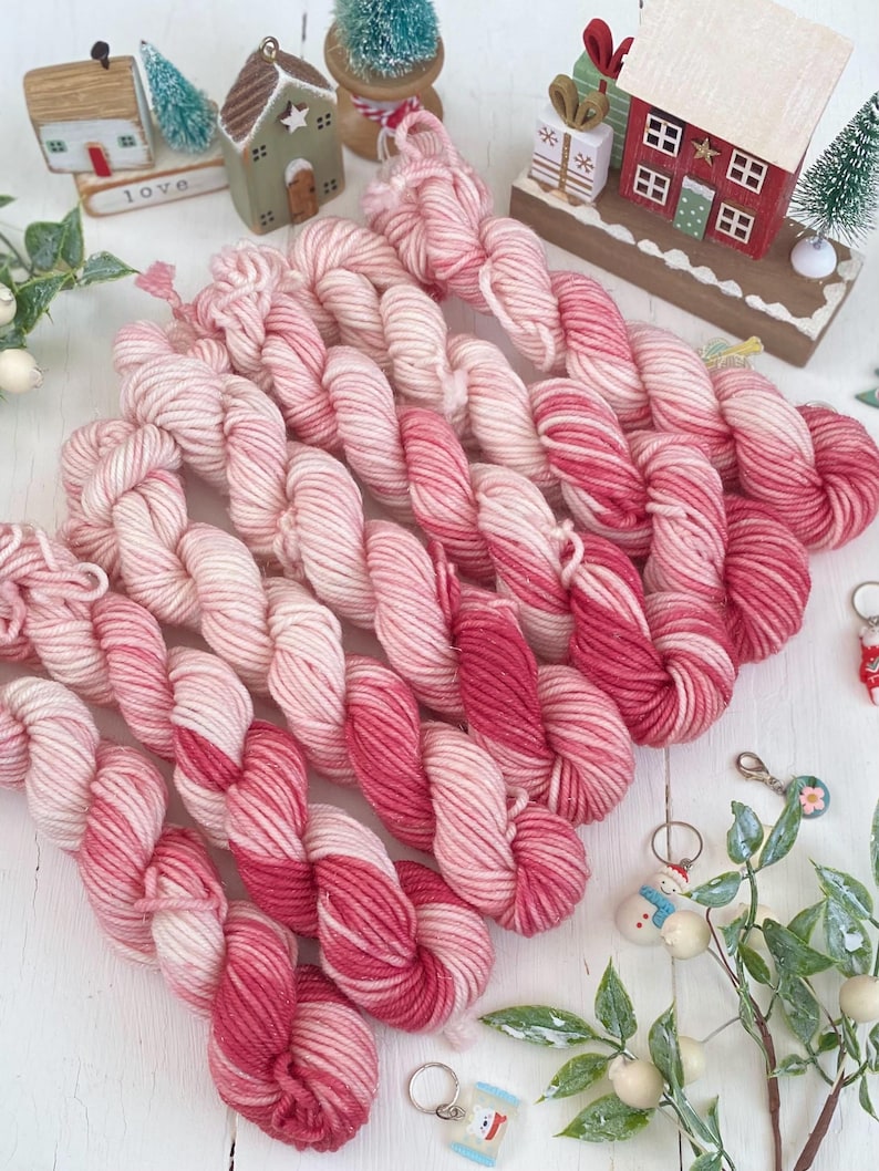 Hand Dyed DK Yarn, Sparkling Candy Cane, Superwash Merino Mini Skein ...