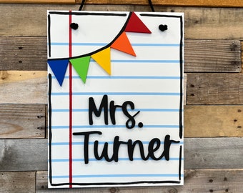 Back to School Notebook Paper Door Hanger Personalized Teacher - Etsy