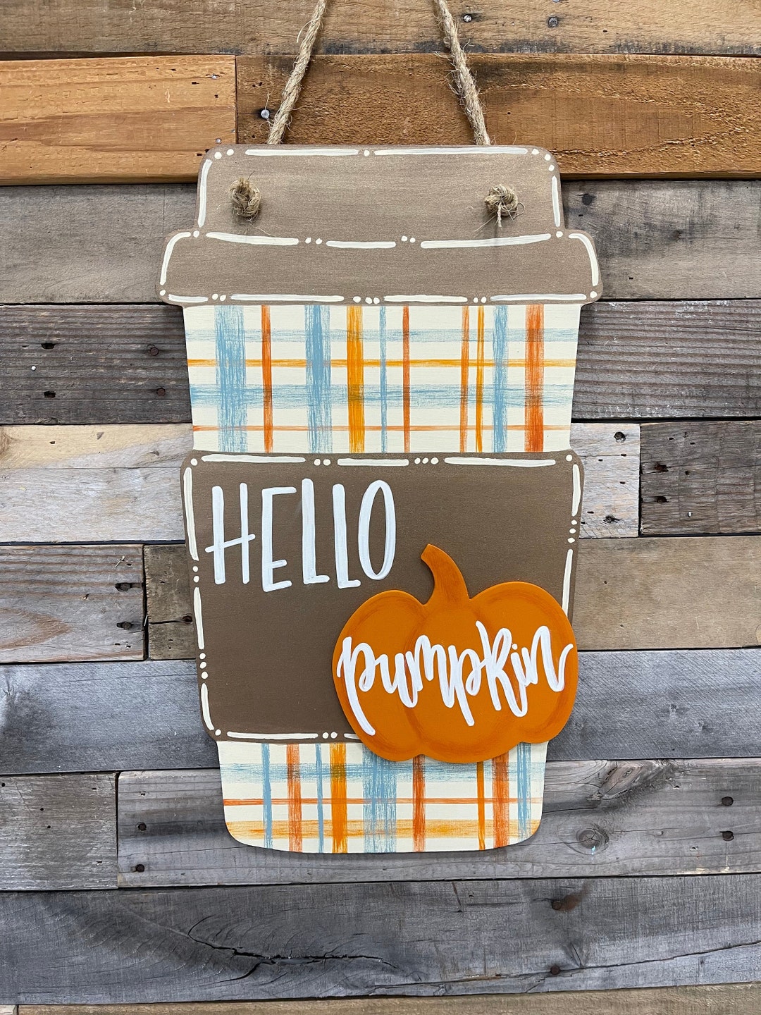 Hello Pumpkin Door Hanger | Pumpkin Spice Door Hanger | Coffee Door ...