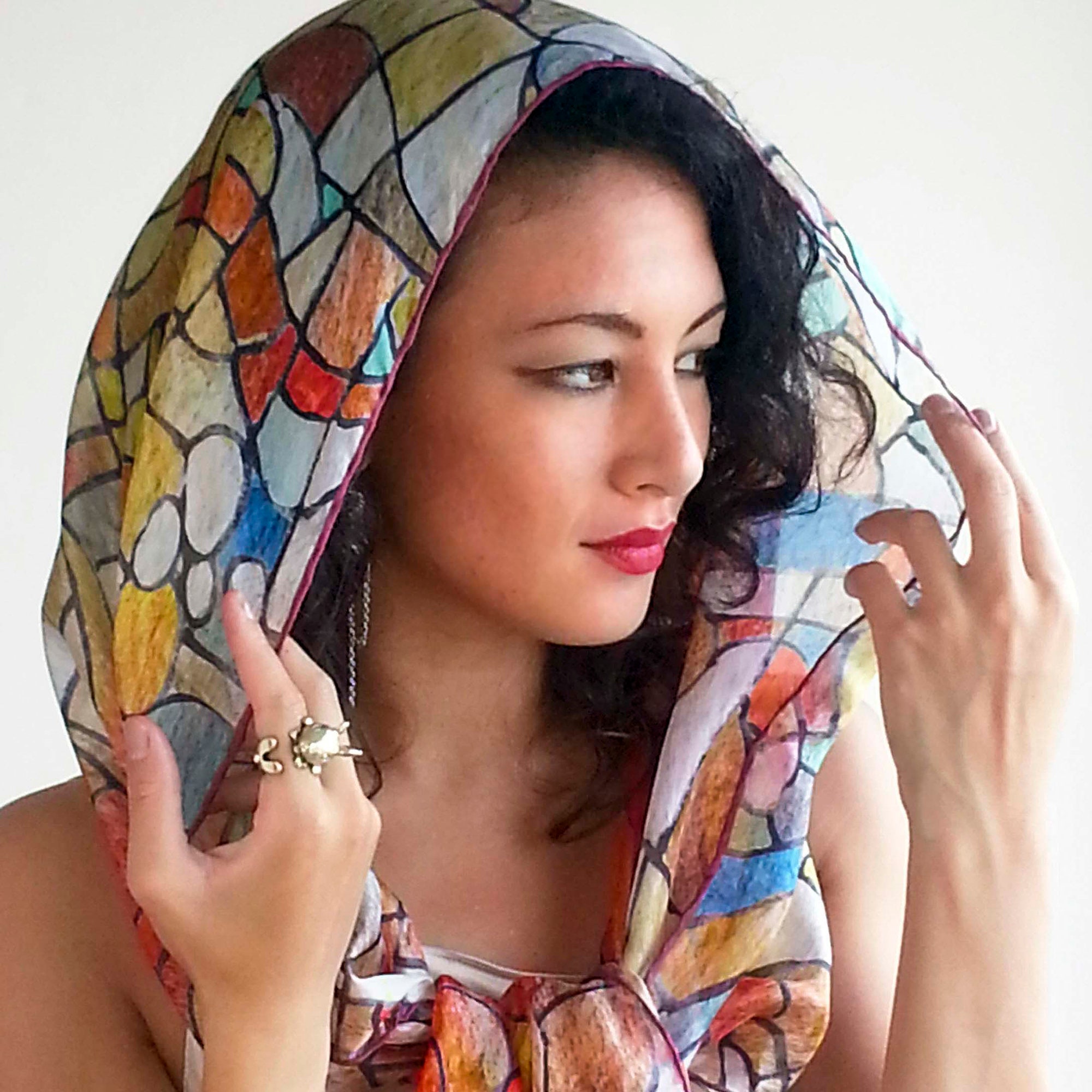 Long and soft silk scarf, Mediterranean style Inspired by Gaudi artwork ...