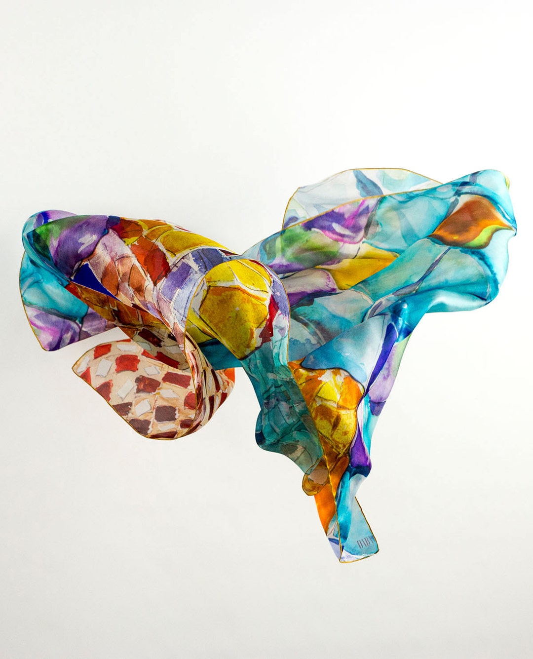 Gaudi Mosaic Extra Large Silk Scarf. Vivid Multicolor; Turquoise ...