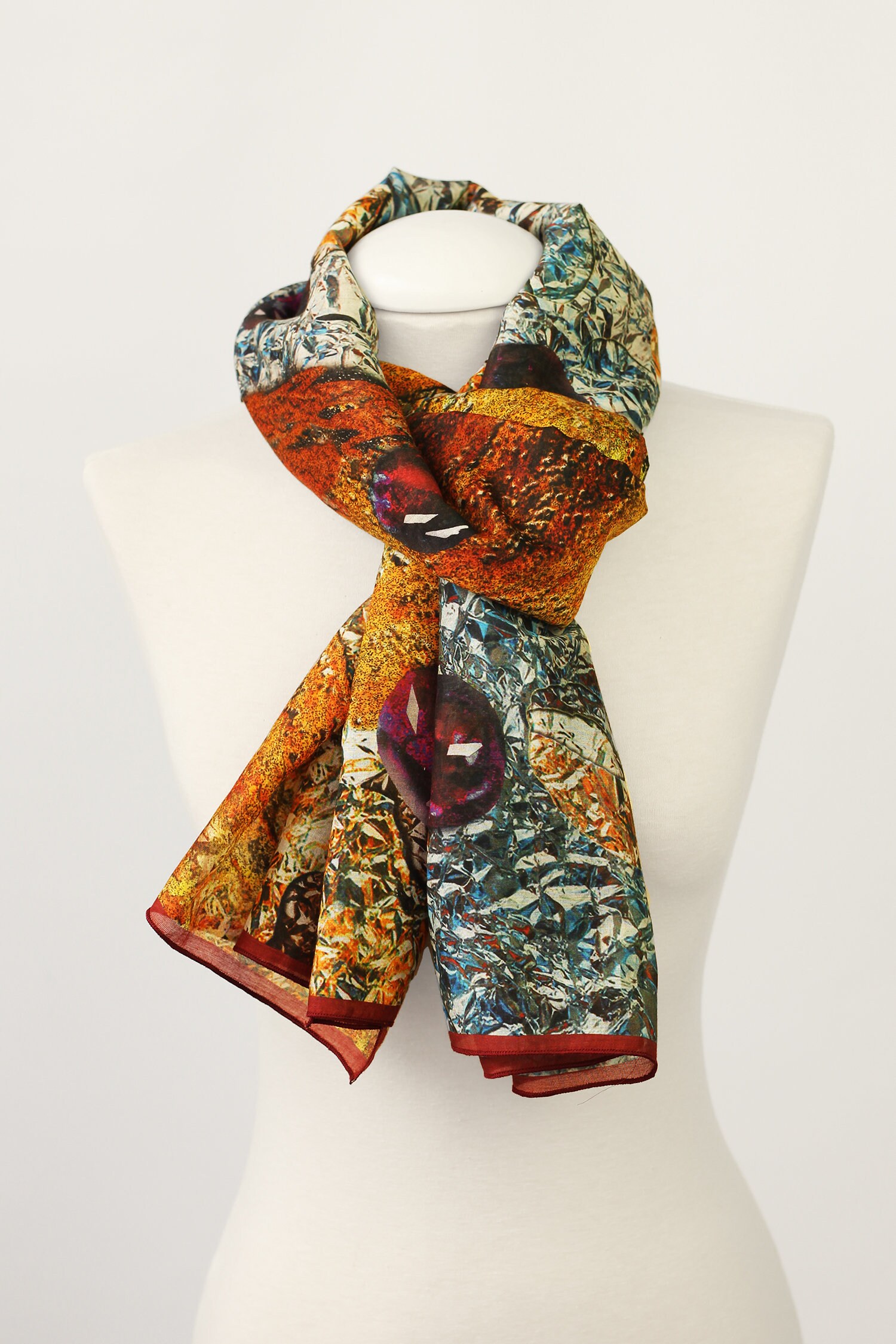 Surreal Artwork Silk Cotton Scarf Jewel Print Oversized Scarf - Etsy