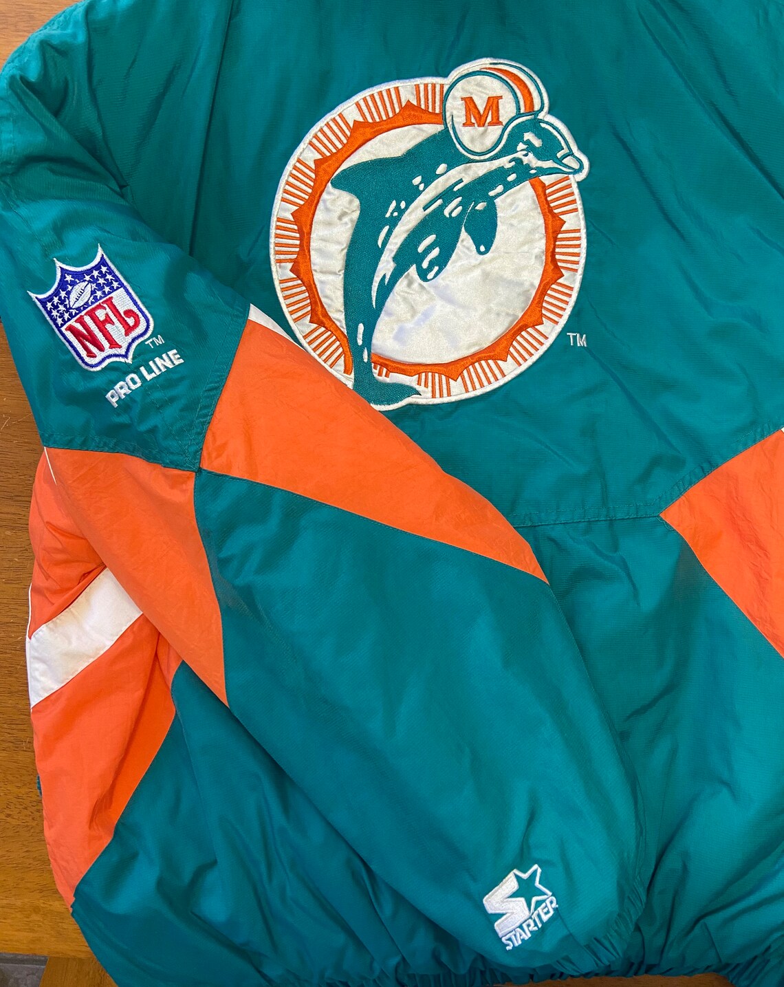 Vintage 90's Miami Dolphins 1/2 Zip Hooded XL Puffer Jacket Never Worn ...