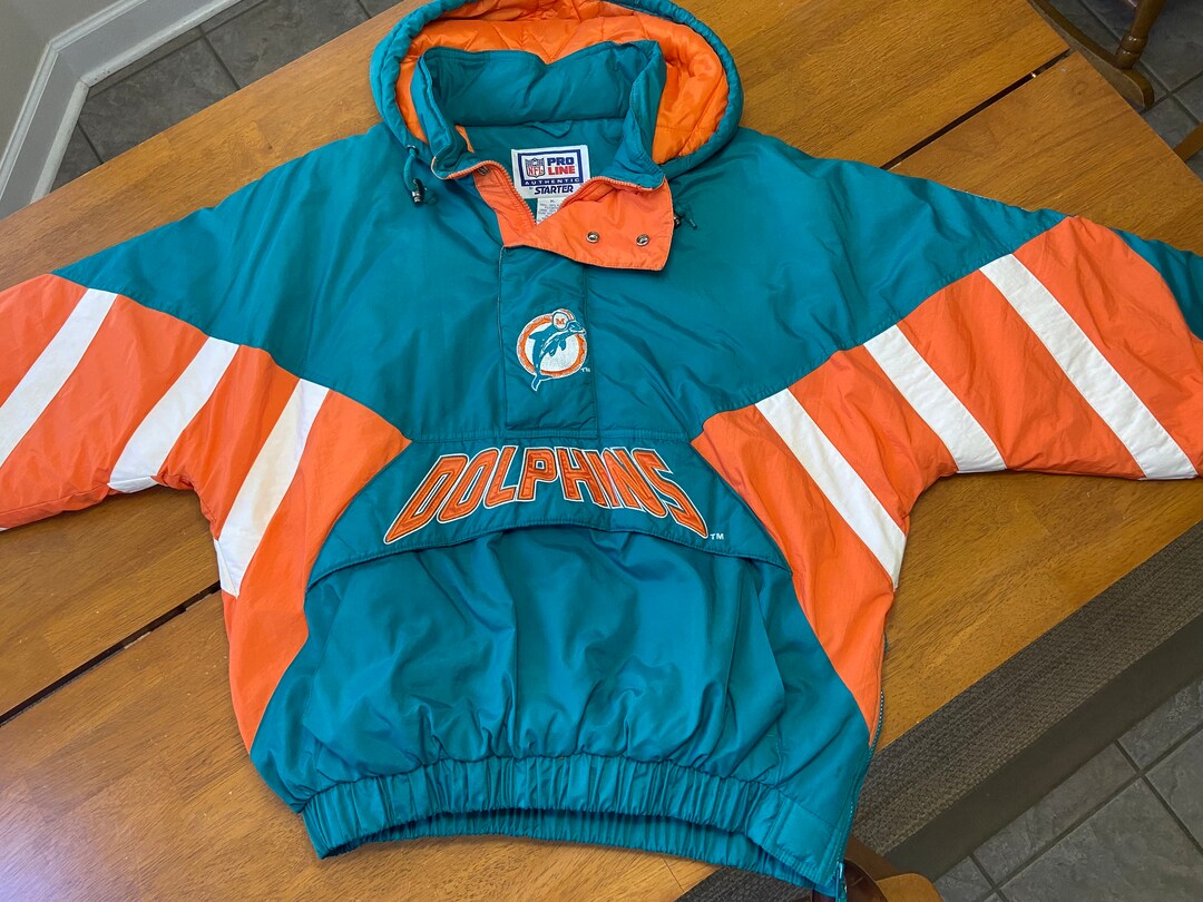 Vintage 90's Miami Dolphins 1/2 Zip Hooded XL Puffer Jacket Never Worn ...
