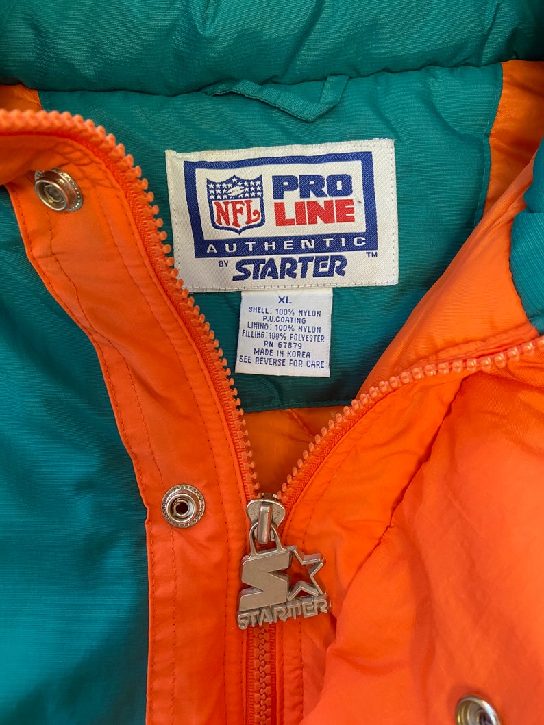 Vintage 90's Miami Dolphins 1/2 Zip Hooded XL Puffer Jacket Never Worn ...