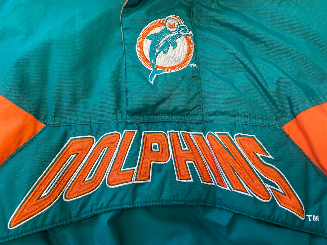 Vintage 90's Miami Dolphins 1/2 Zip Hooded XL Puffer Jacket Never Worn ...