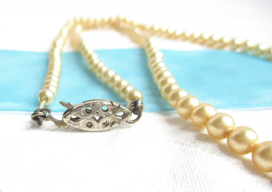 Antique 10K White Gold Clasp and Glass Faux Pearl Beaded - Etsy