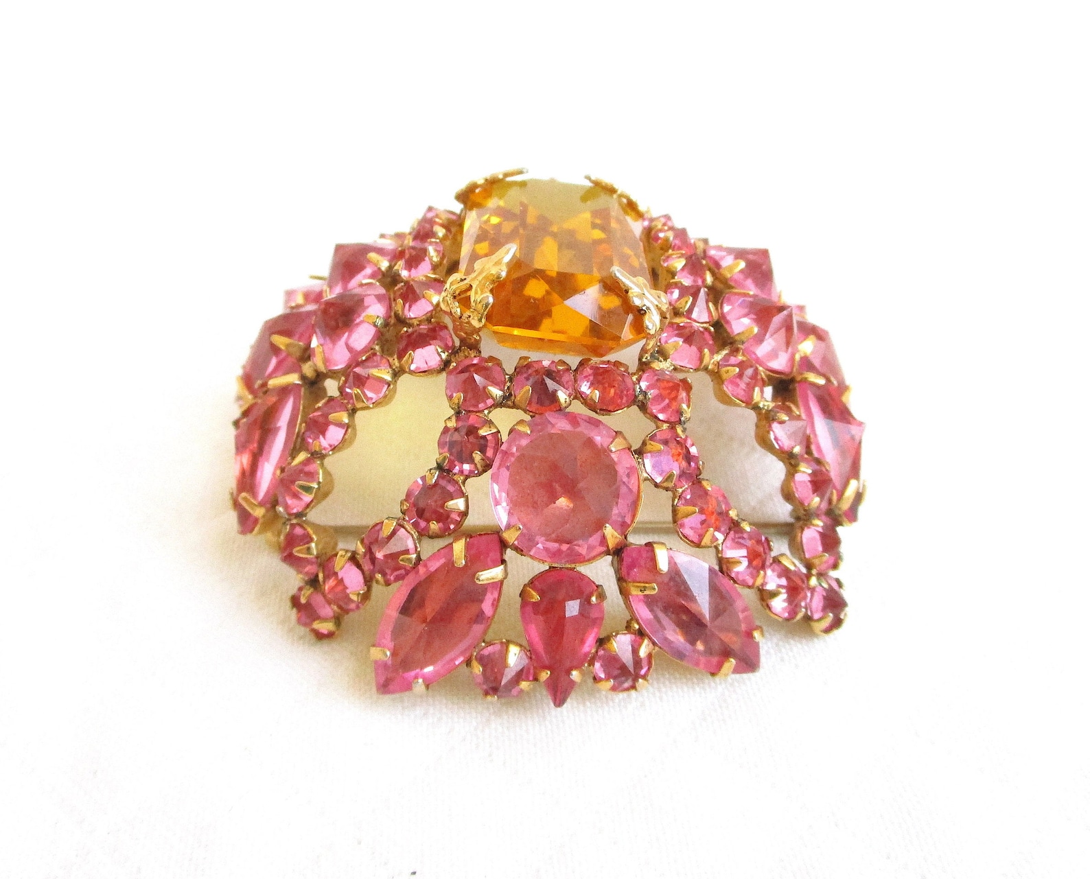 SCHREINER New York Stunning Pink & Citrine Yellow Rhinestone - Etsy