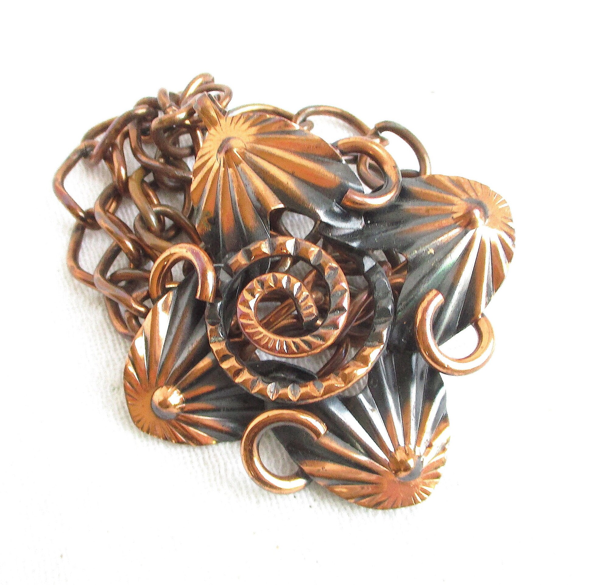 Brass Toned Metal Stamped & Swirled Pendant and Large Link - Etsy