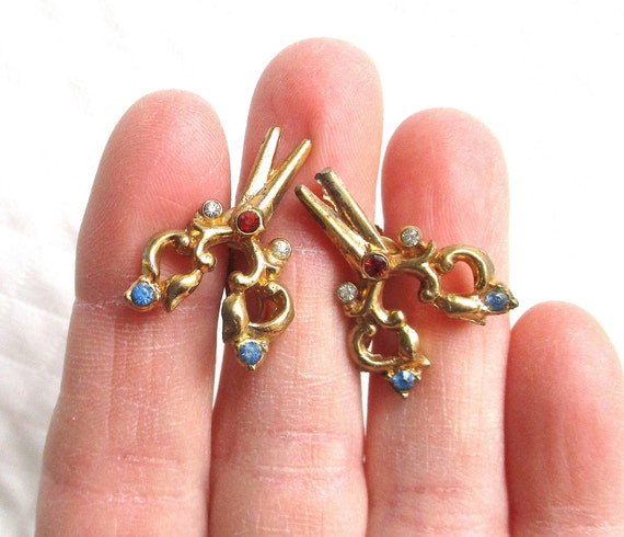 Very Rare - Rhinestone and Gold Metal Vintage Scissor… - Gem