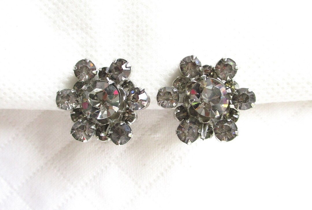 KRAMER Black Diamond Rhinestone Vintage Clip Back Earrings Designer ...