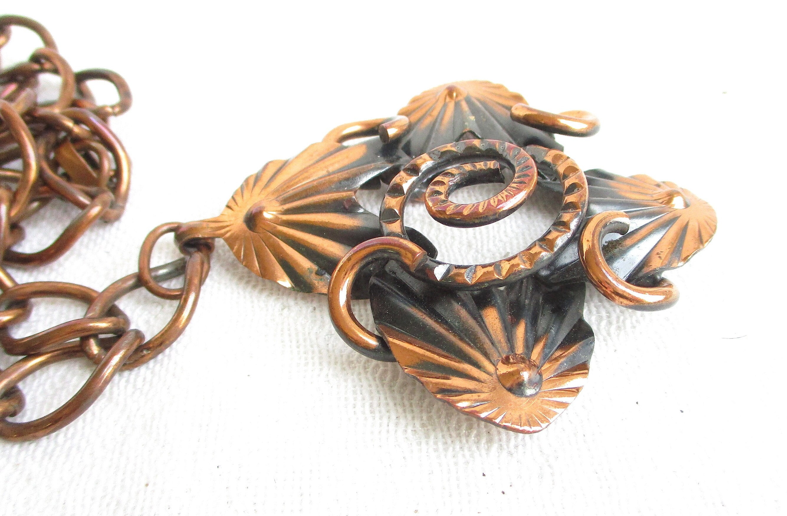 Brass Toned Metal Stamped & Swirled Pendant and Large Link - Etsy
