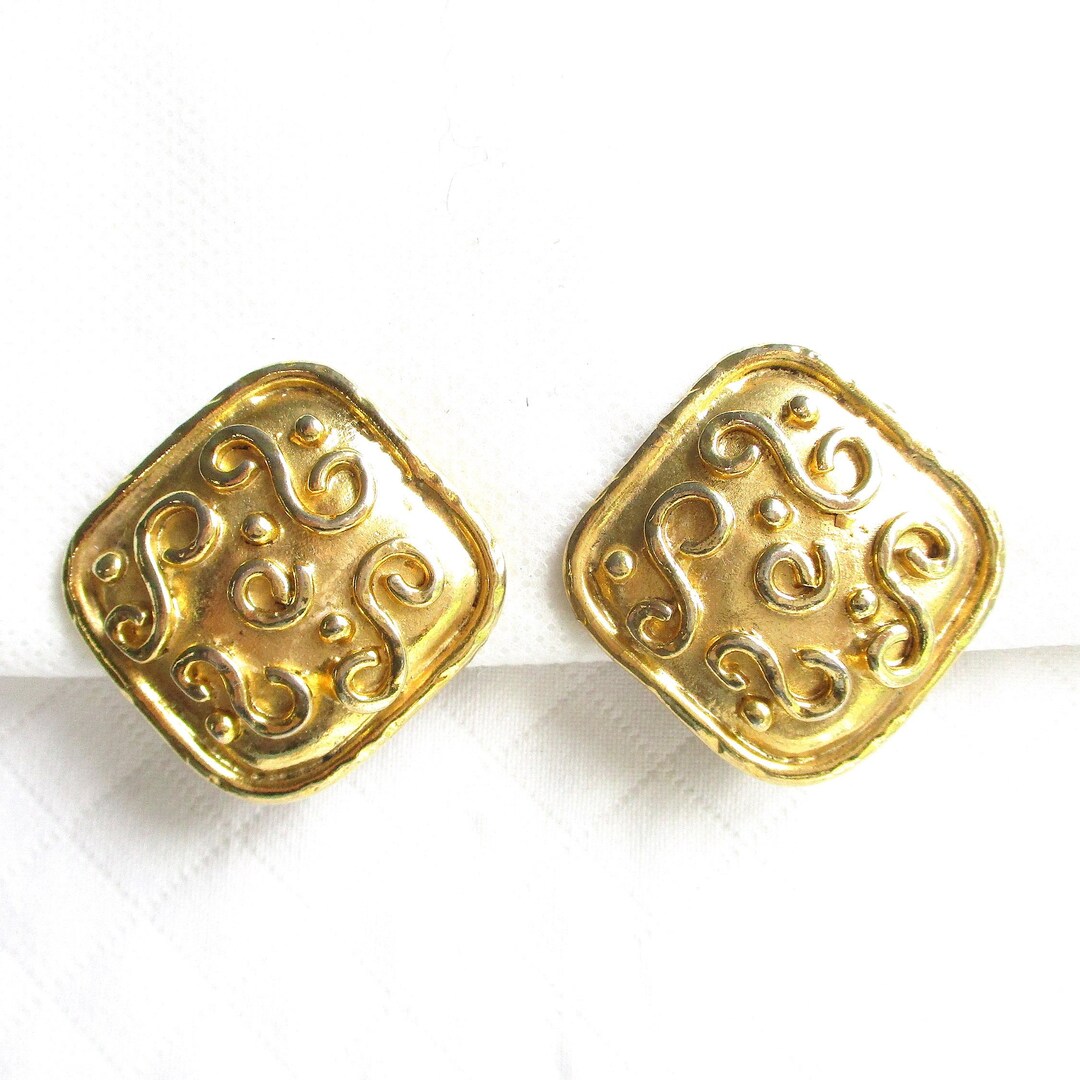 Edouard Rambaud Paris Oversized Stamped Gold Vintage Clip Back Earrings ...
