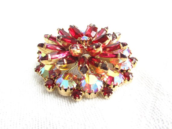 Ruby Red and Aurora Borealis Layered Floral Vintage B… - Gem