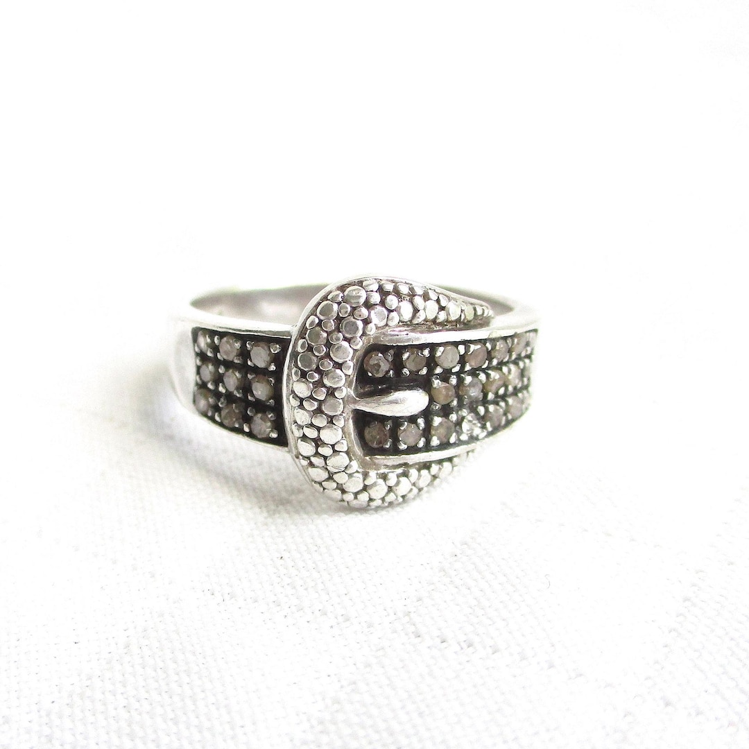 Vintage Sterling Silver Belt Buckle Ring - US Size 9 3/4 - Hallmarked ...
