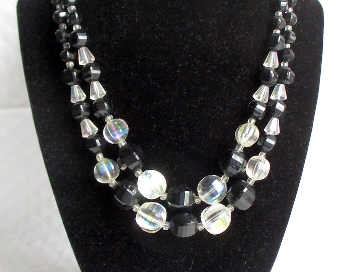 West Germany Black and AB Beaded Double Strand Vintage Necklace Hallmarked NY Estate Jewelry - Etsy