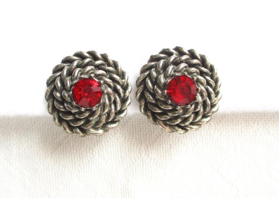CORO Rich Red Rhinestone and Silver Rope Link Vintage… - Gem