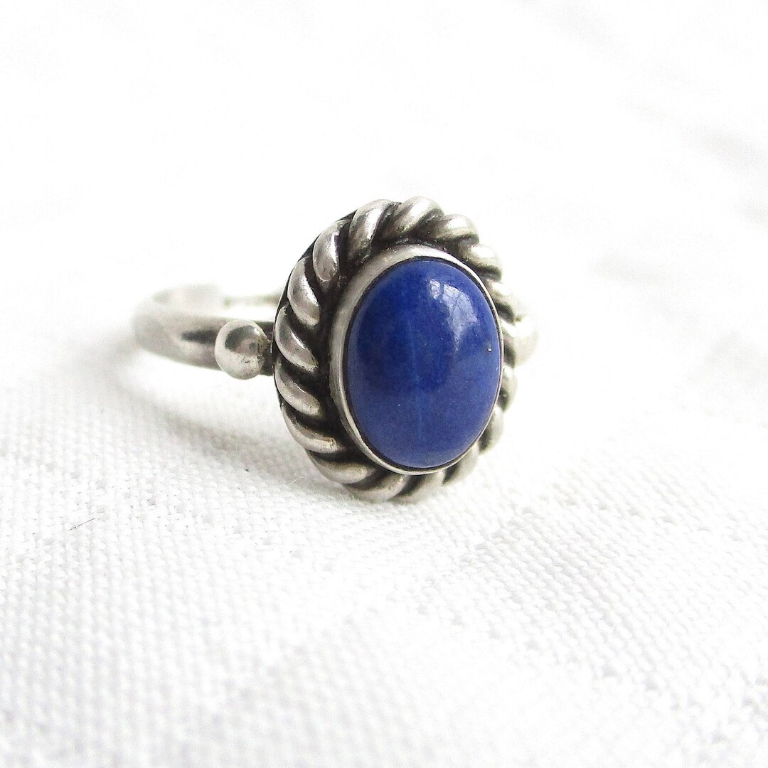 Sterling Silver FAS 925 Lapis Vintage Ring US Size 6 Hallmarked Oval ...