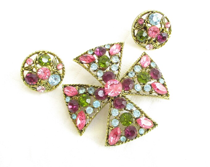 Rhinestone Maltese Cross and Clip Back Earring Vintage Jewelry Set ...