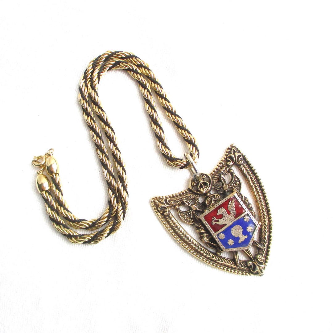Large Heraldic Knight & Dragon Crest Gold Metal Pendant and Rolled ...