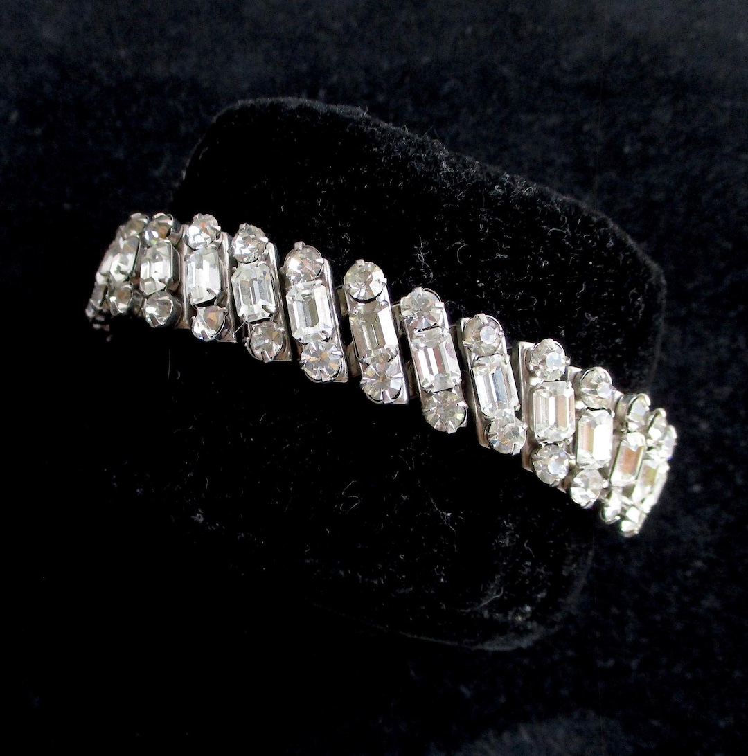 PARCO Pat Pend Sparkling Art Deco Rhinestone Vintage Expansion Bracelet ...