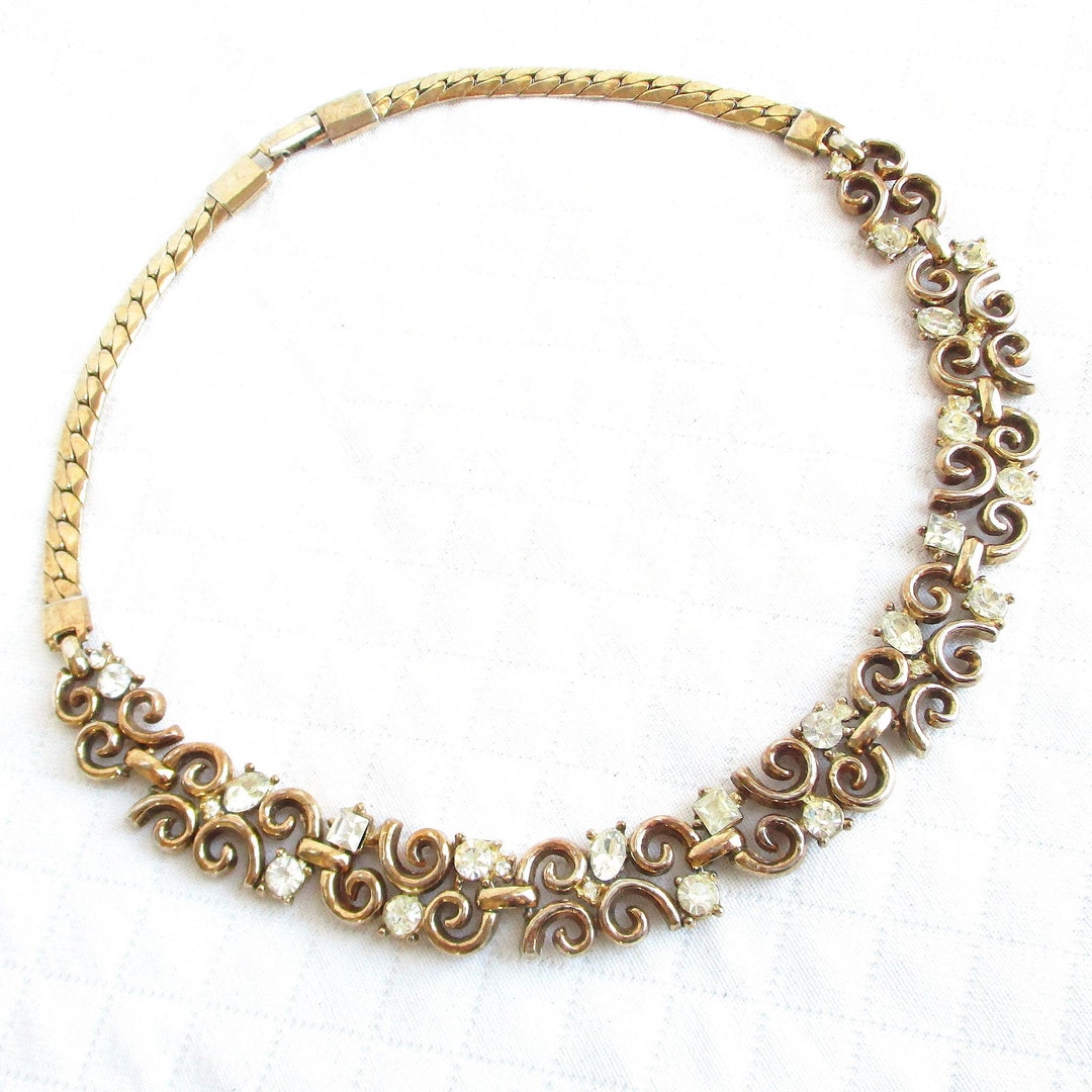 TRIFARI Alfred Phillipe Pat Pend Clear Rhinestone and Gold Link Vintage ...