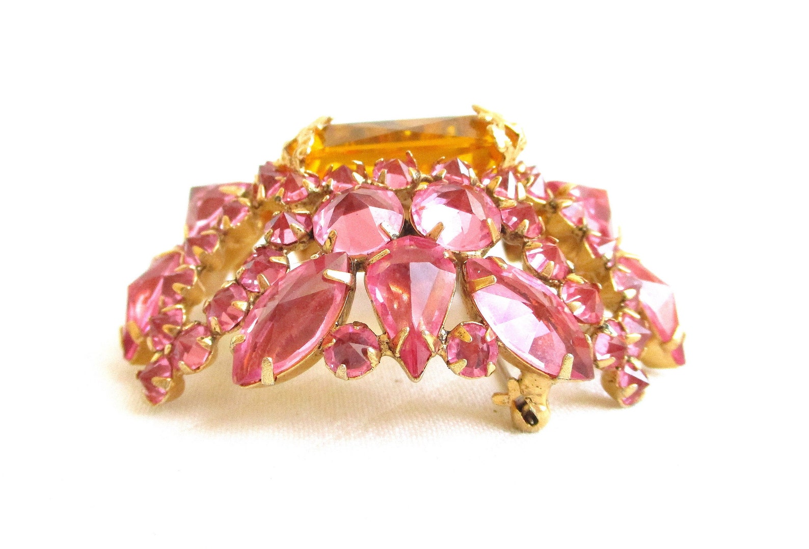 SCHREINER New York Stunning Pink & Citrine Yellow Rhinestone - Etsy