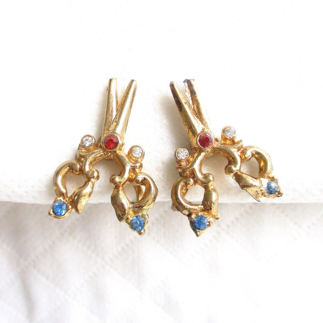 Very Rare - Rhinestone and Gold Metal Vintage Scissors Scew Back ...