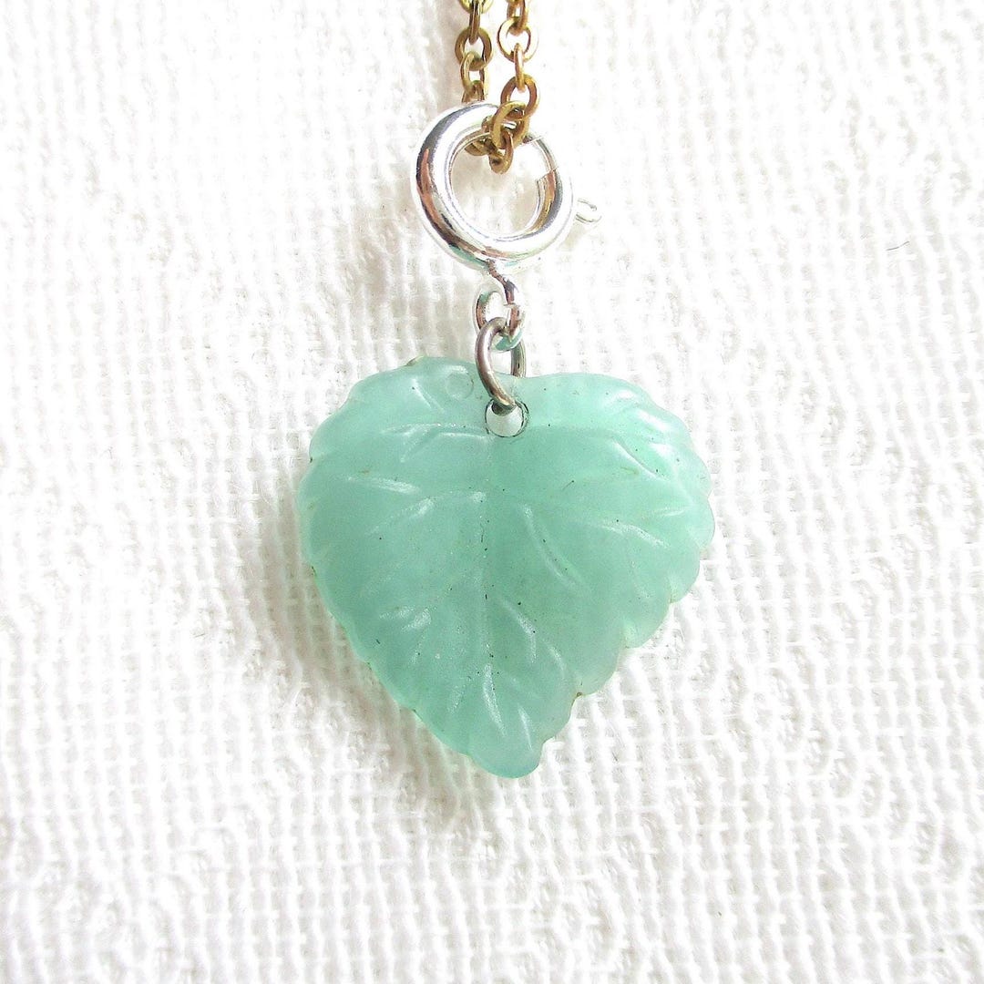 Vintage Sweet Molded Green Leaf Dangling Charm - Articulated Leaf Shape ...