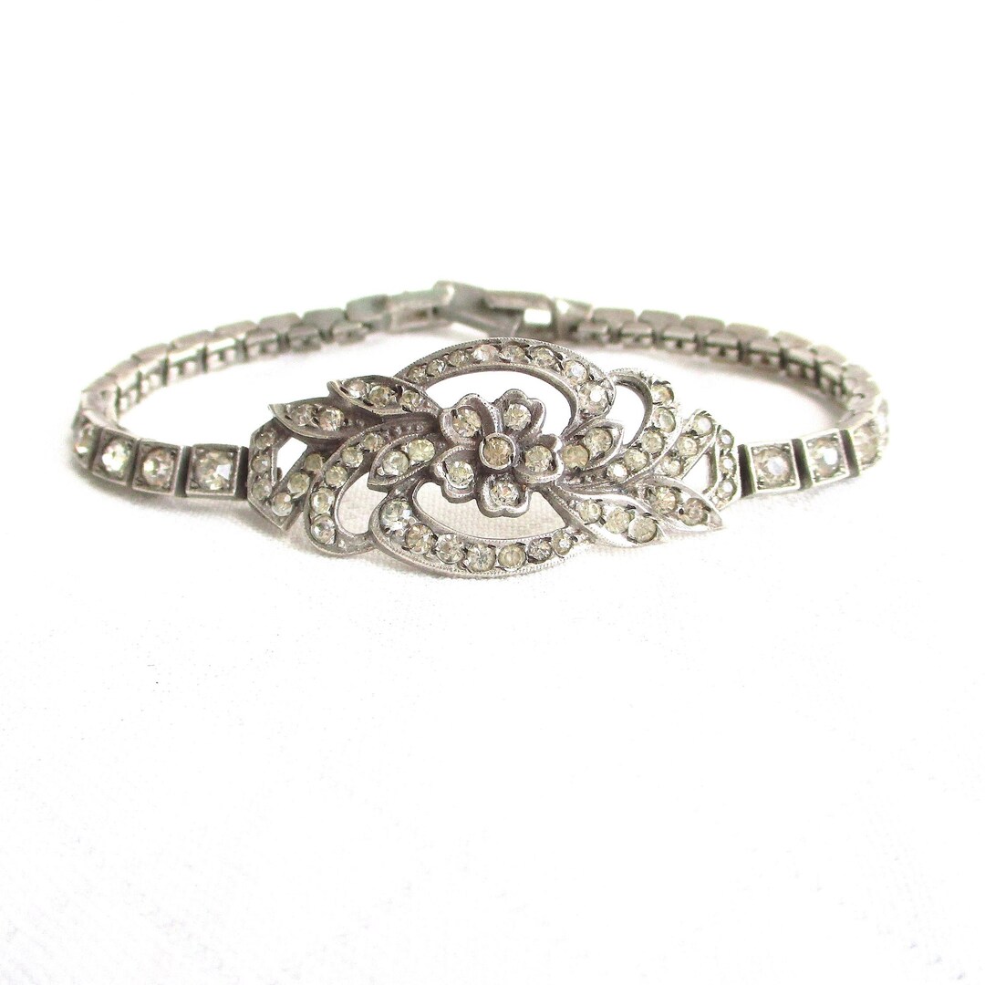 OTIS Sterling Silver Art Nouveau Romantic Vintage Rhinestone Floral ...