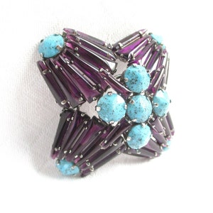 SCHREINER NY Arch Ruffle Brooch & Matching Clip Back Earrings Purple ...