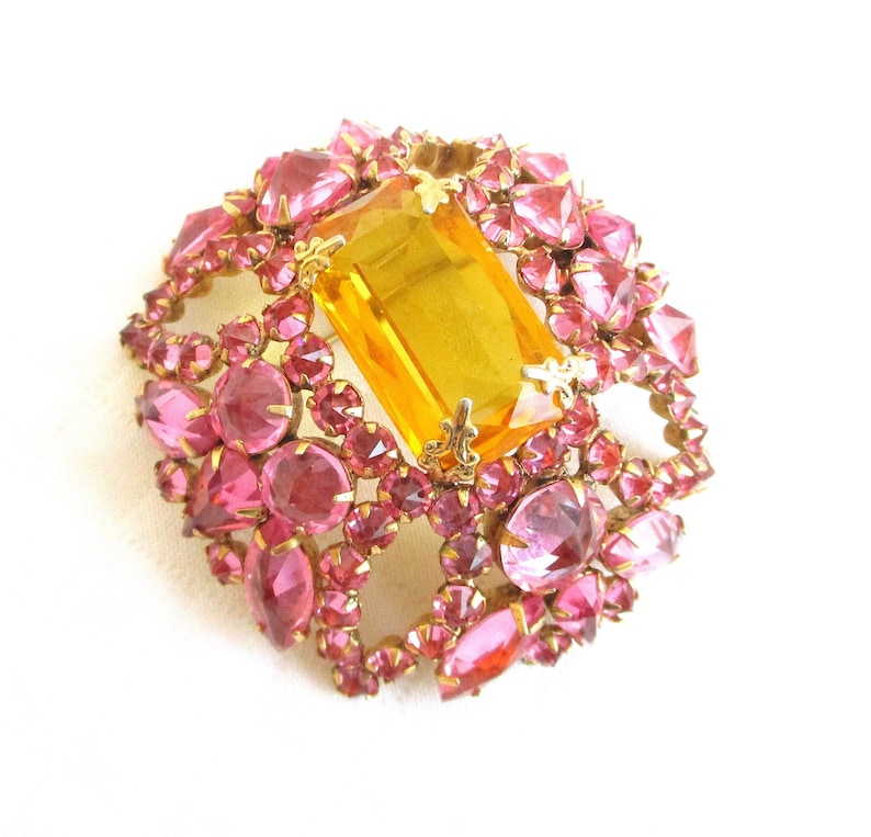 SCHREINER New York Stunning Pink & Citrine Yellow Rhinestone - Etsy