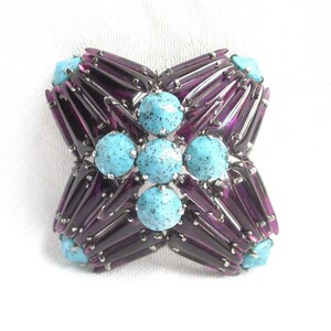 SCHREINER NY Arch Ruffle Brooch & Matching Clip Back Earrings Purple ...