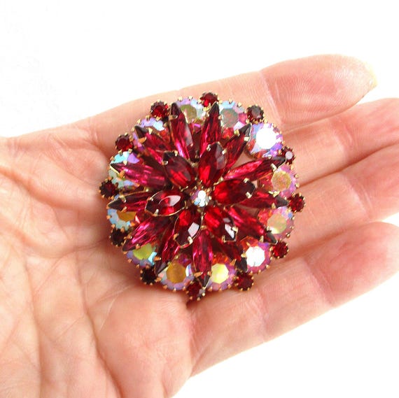 Ruby Red and Aurora Borealis Layered Floral Vintage B… - Gem