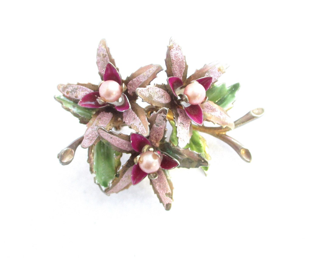 Victorian Style Flower Cluster Brooch in Greens, Purples and Pinks ...